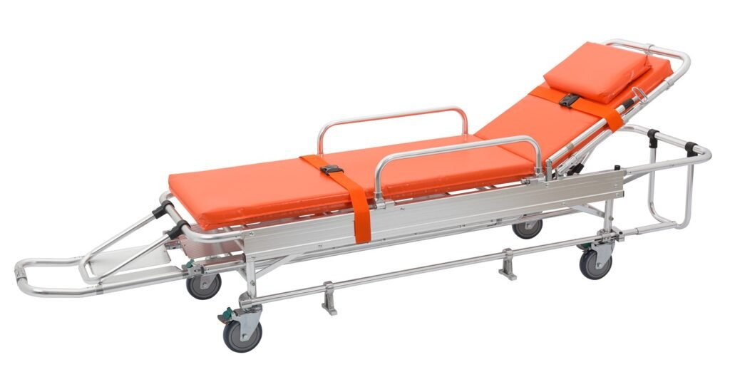 Ambulance Stretcher | Automatic Loading Stretcher orange in UAE Vcare Mart